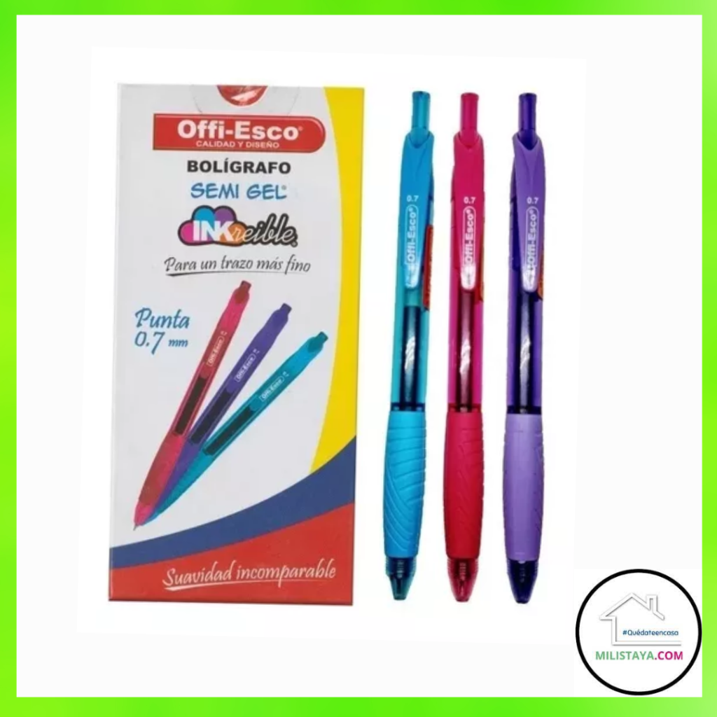 Bolígrafos Offi- Esco Semi Gel Retráctil Surtido Caja X12 Und - Milistaya